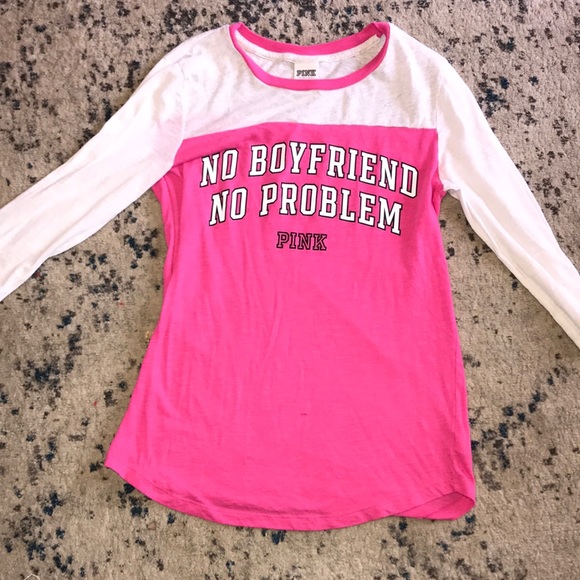 PINK Victoria's Secret | Tops | Pink No Boyfriend No Problem Tshirt ...